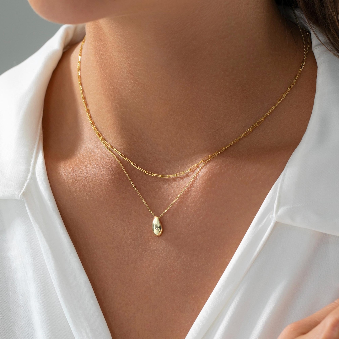 14K Gold Teardrop Necklace, Drop Necklace, Minimalist Necklace, Gift ...