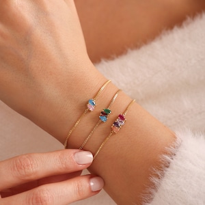 14k Gold Birthstone Bracelet, Teardrop Birthstone Bracelets, Family ...