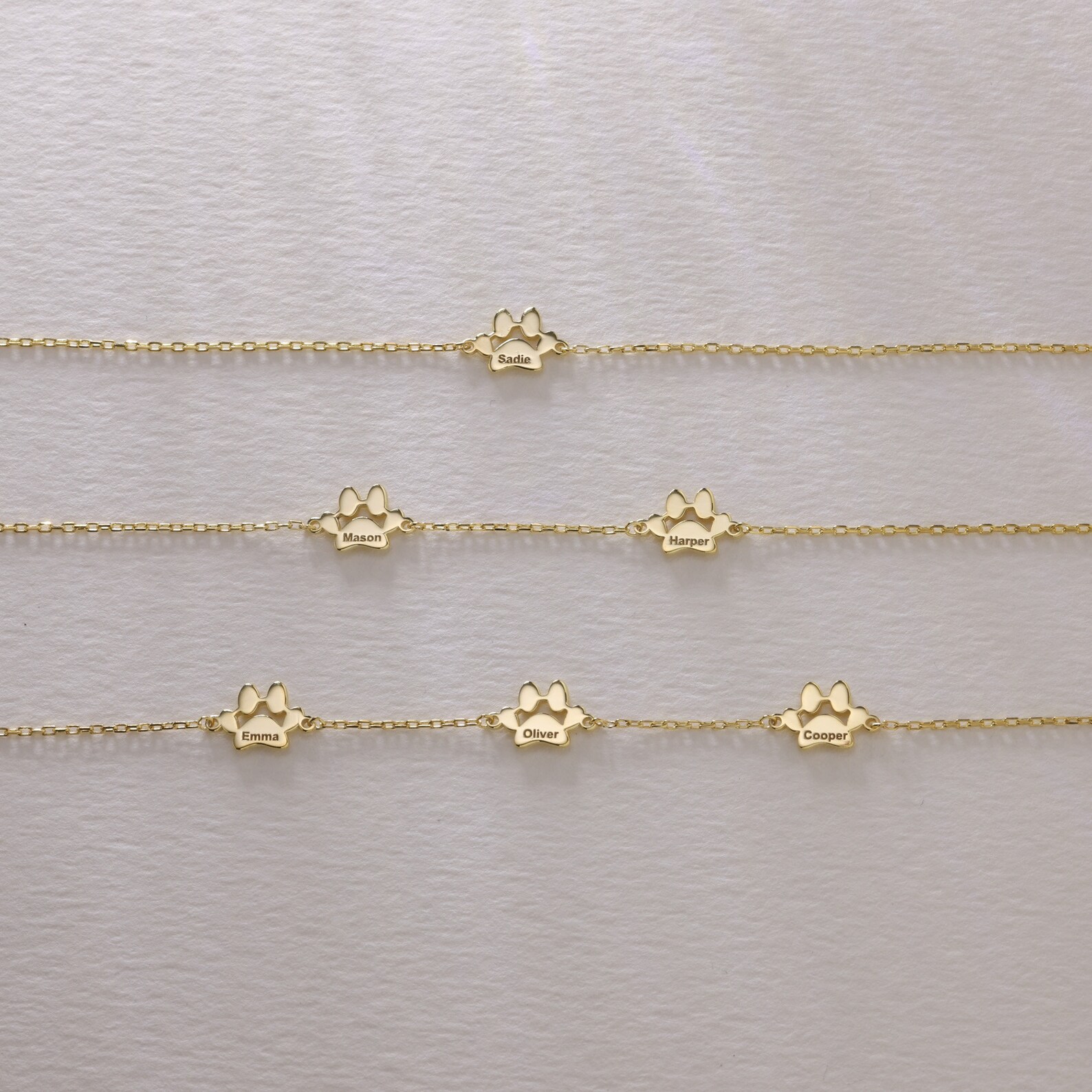 Paw Print Name Bracelet, Personalized Dog Paw Bracelet, Minimalist Paw ...