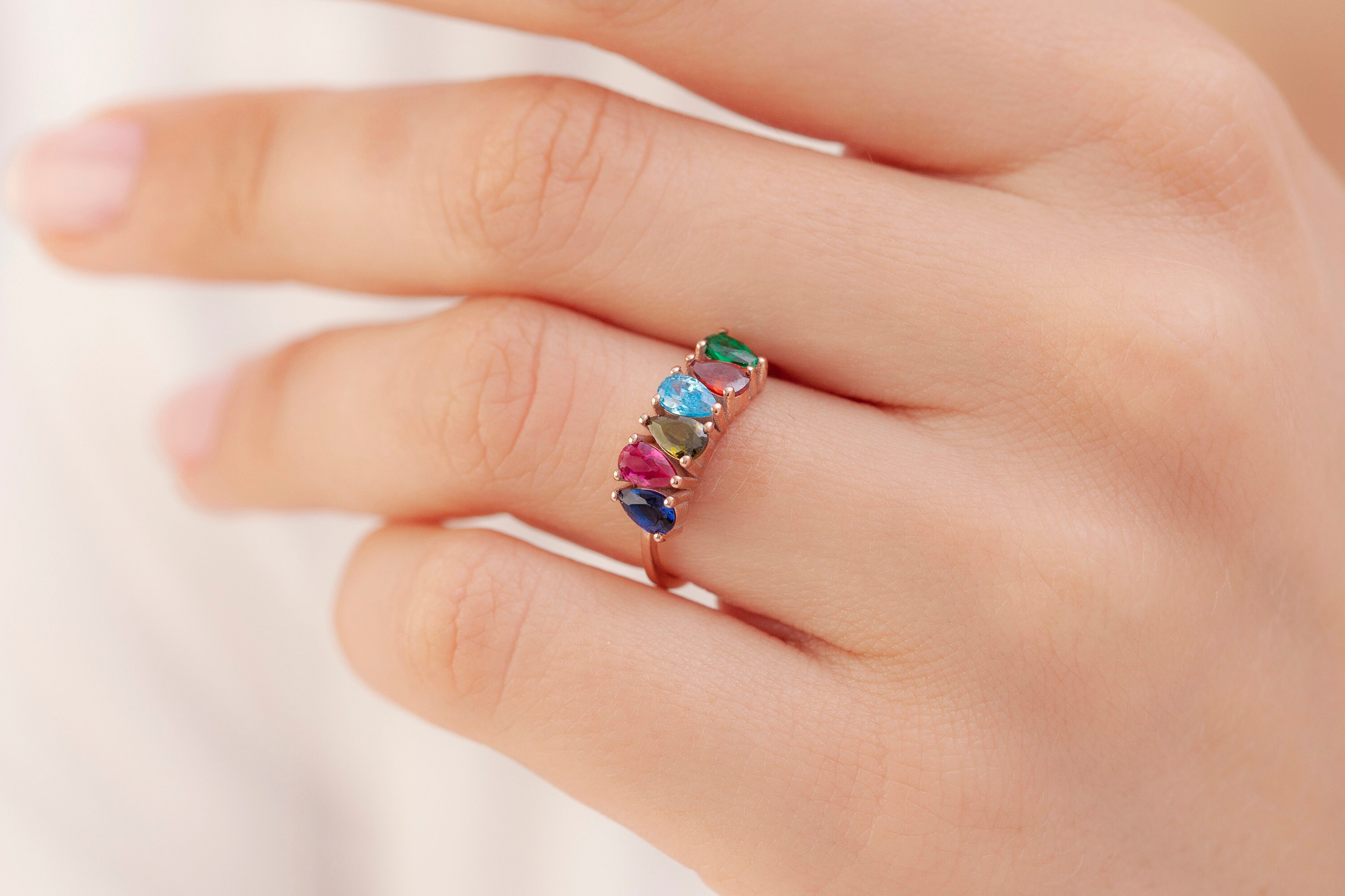 Family Birthstone Rings, Drop Stone Ring, Personalized Dainty Rings ...