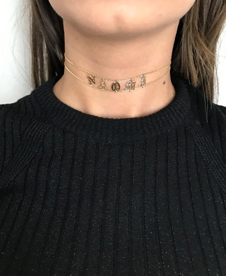 Choker Name Necklace Gold Name Choker Name Necklace Name - Etsy