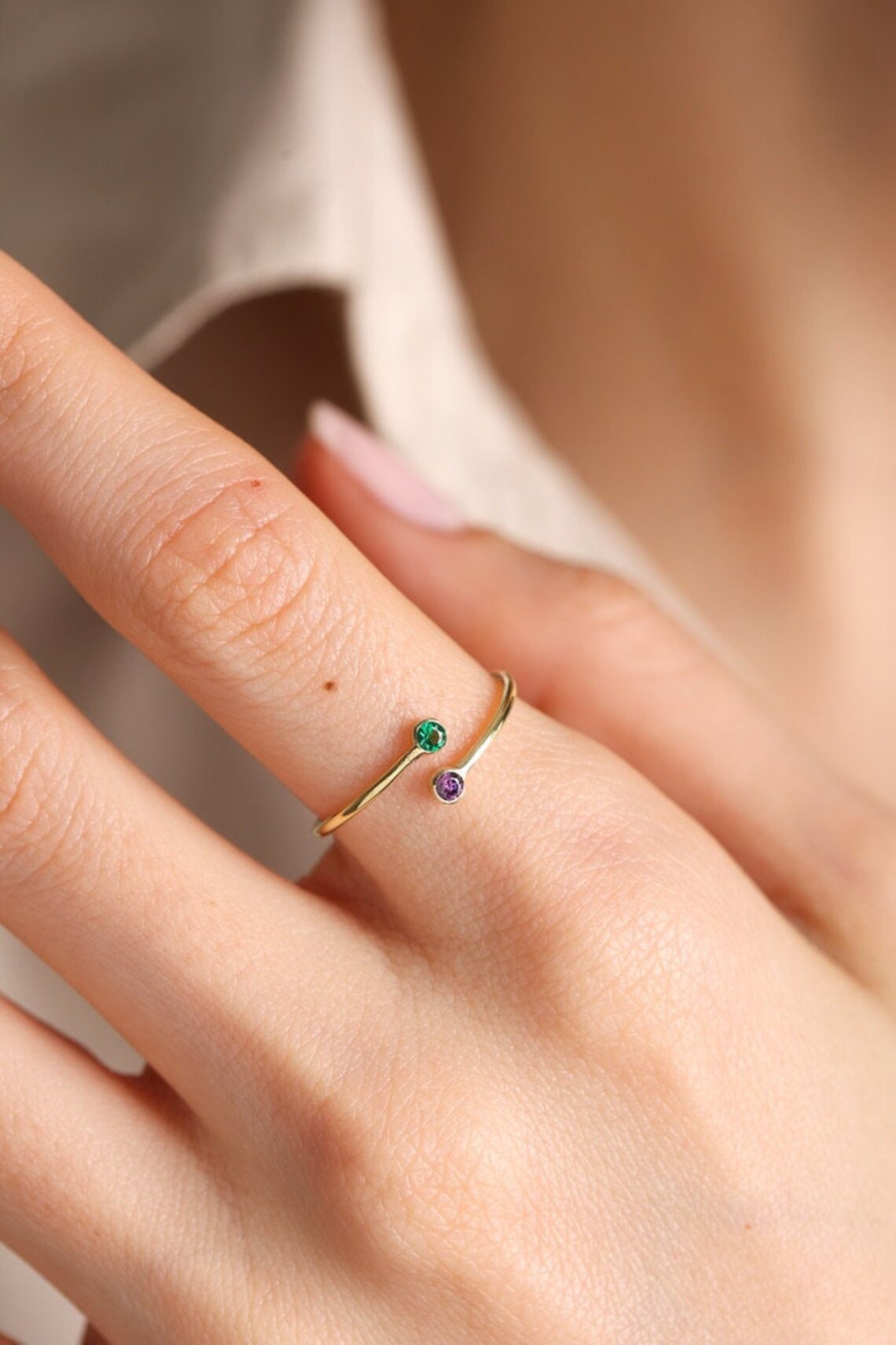 2 Birthstone Ring Mothers Ring Gemstone Ring - Etsy