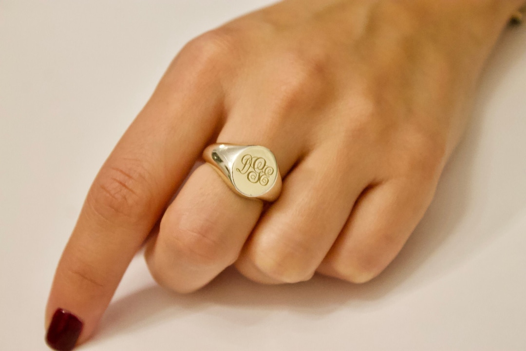 Gold Signet Ring - Womens Signet Ring - Custom Signet Ring - Monogram - Gold Signet - Engraved ...