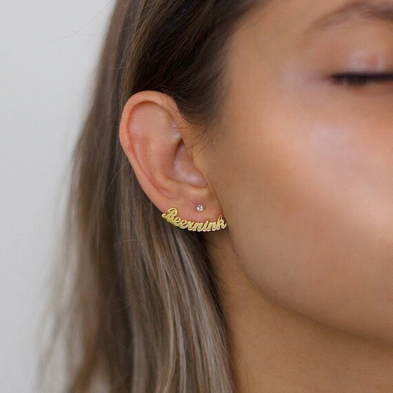 Name Earring Gold Name Earring 14k Gold Name Earring gold Earring personalized Jewelry black Friday Sale christmas Gift Gift for Her Etsy