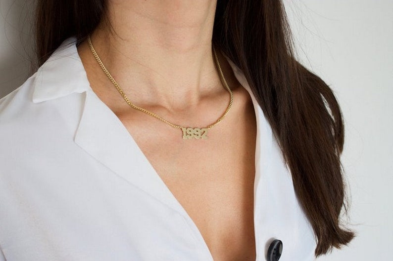 Year Necklace Date Necklace Gold Name Necklace - Etsy