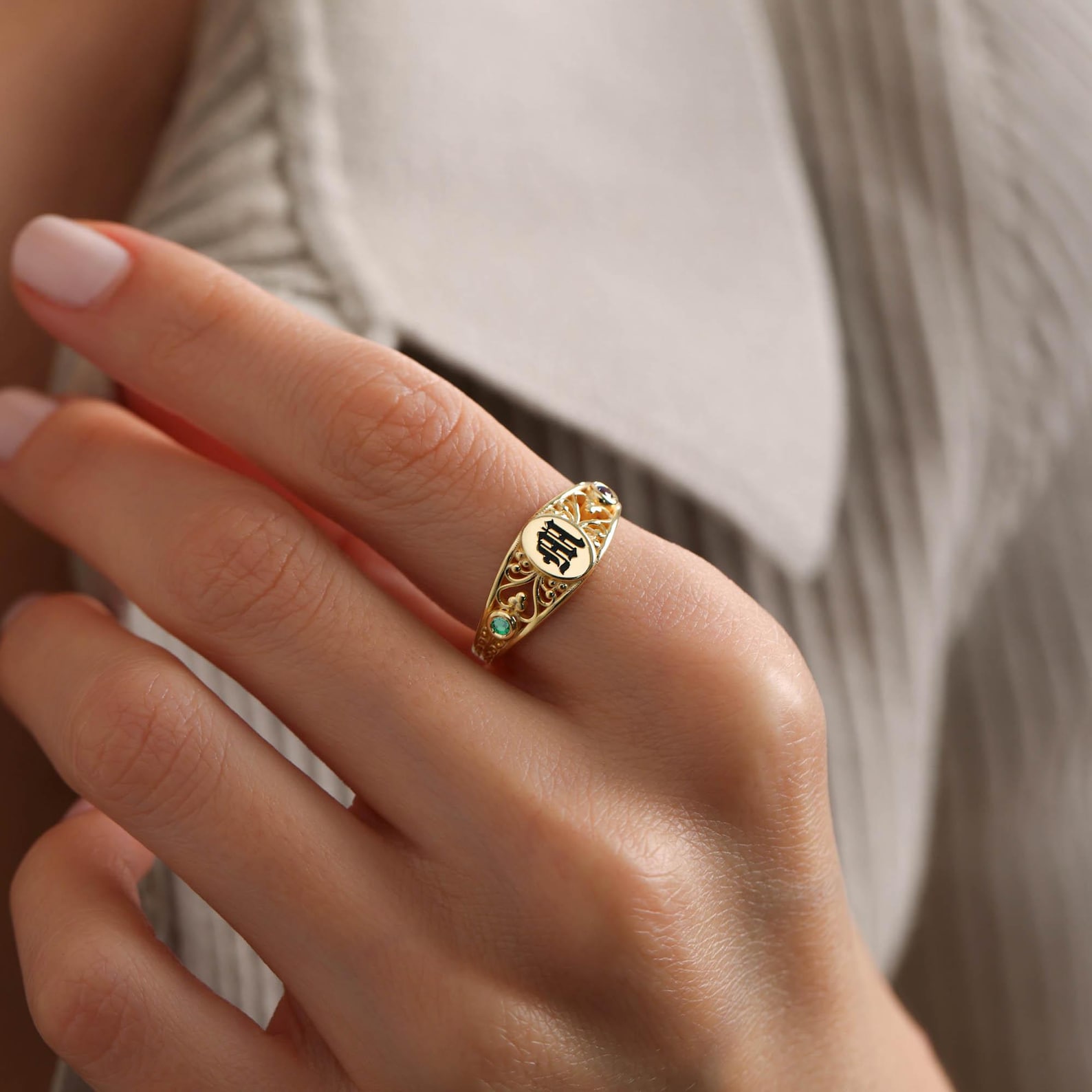 Birthstone Signet Ring , Initial Ring, Personalized Ring for Women ...