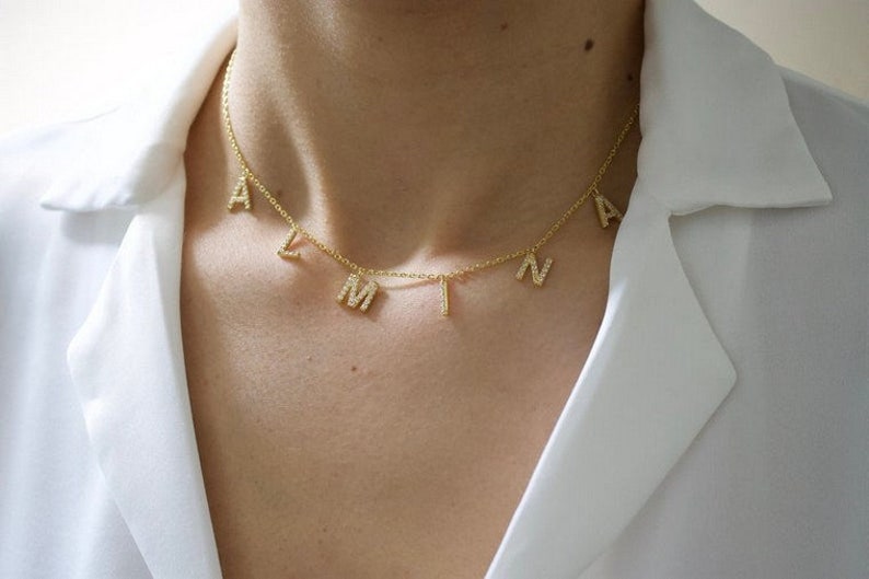 Gold Initial Necklace Initial Name Necklace Personalized | Etsy