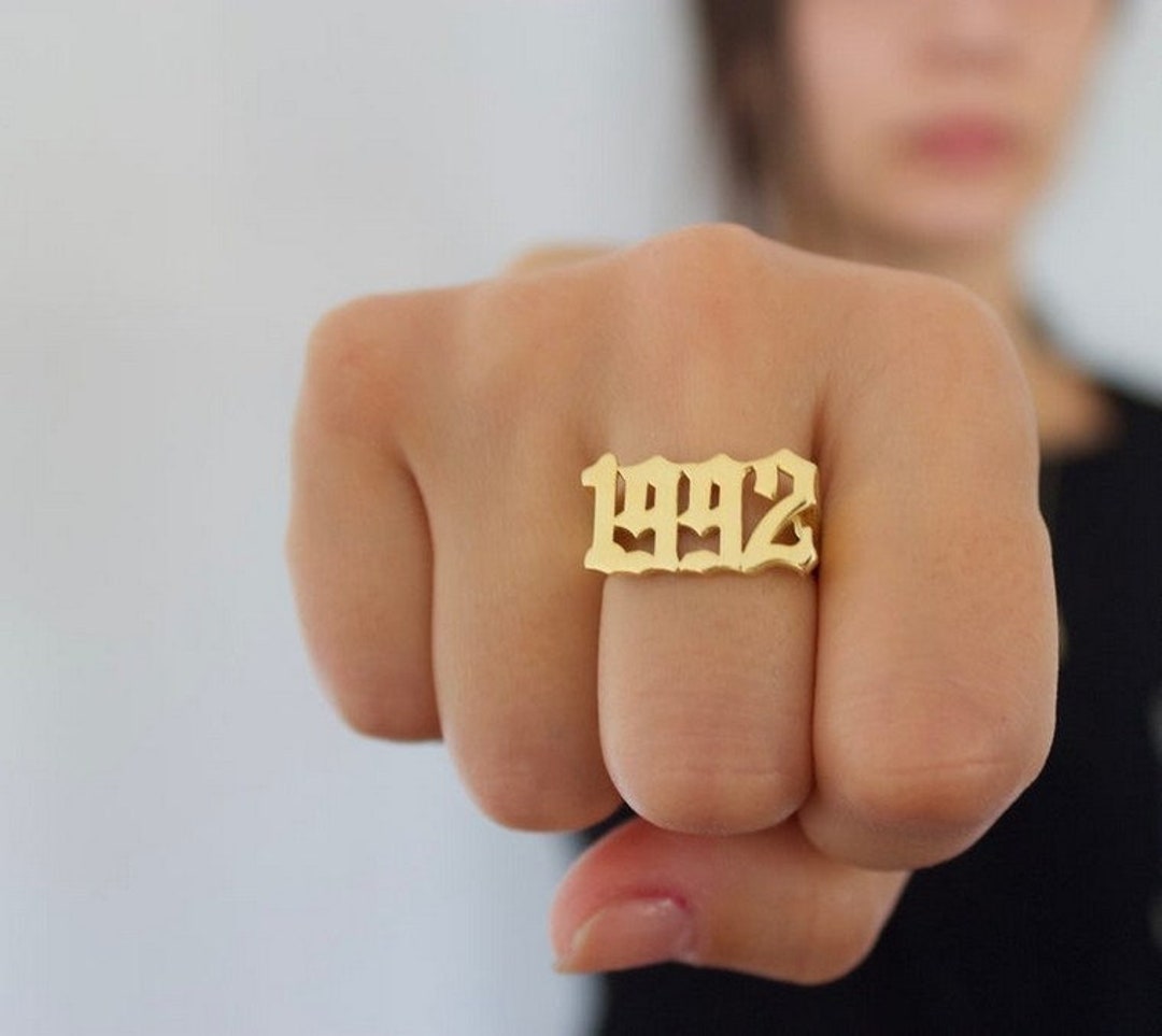 Year Ring - Gold Signet Ring - Birthday Date Ring - Personalized Number ...