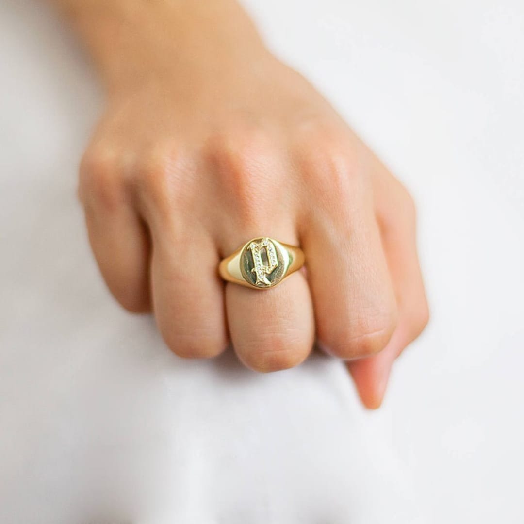 Gold Signet Ring - Womens Signet Ring - Custom Signet Ring - Monogram ...