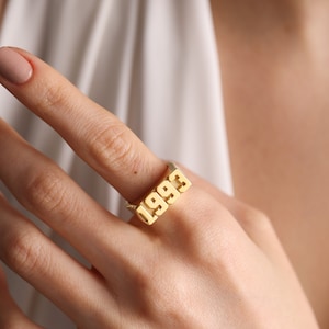 Personalized Year Ring , Custom Date Ring , Stackable Year Ring , Birth ...