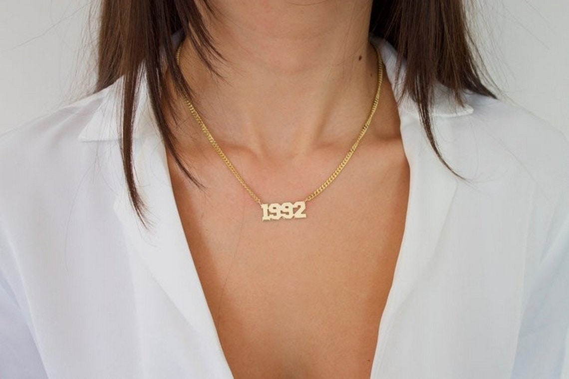 Year Necklace Date Necklace Gold Name Necklace - Etsy