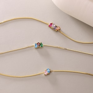 14k Gold Birthstone Bracelet, Teardrop Birthstone Bracelets, Family ...