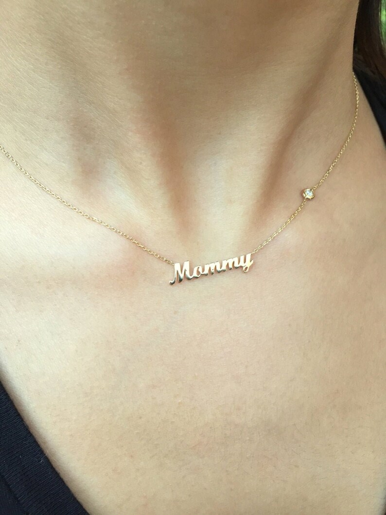 Mini Name Necklace With Birthstone Gold Name Necklace - Etsy