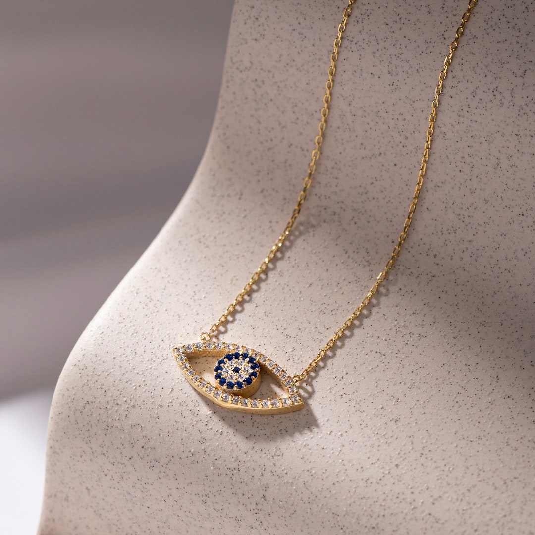 14k Gold Evil Eye Necklace, Gold Evil Eye Necklace, Minimalist Necklace ...