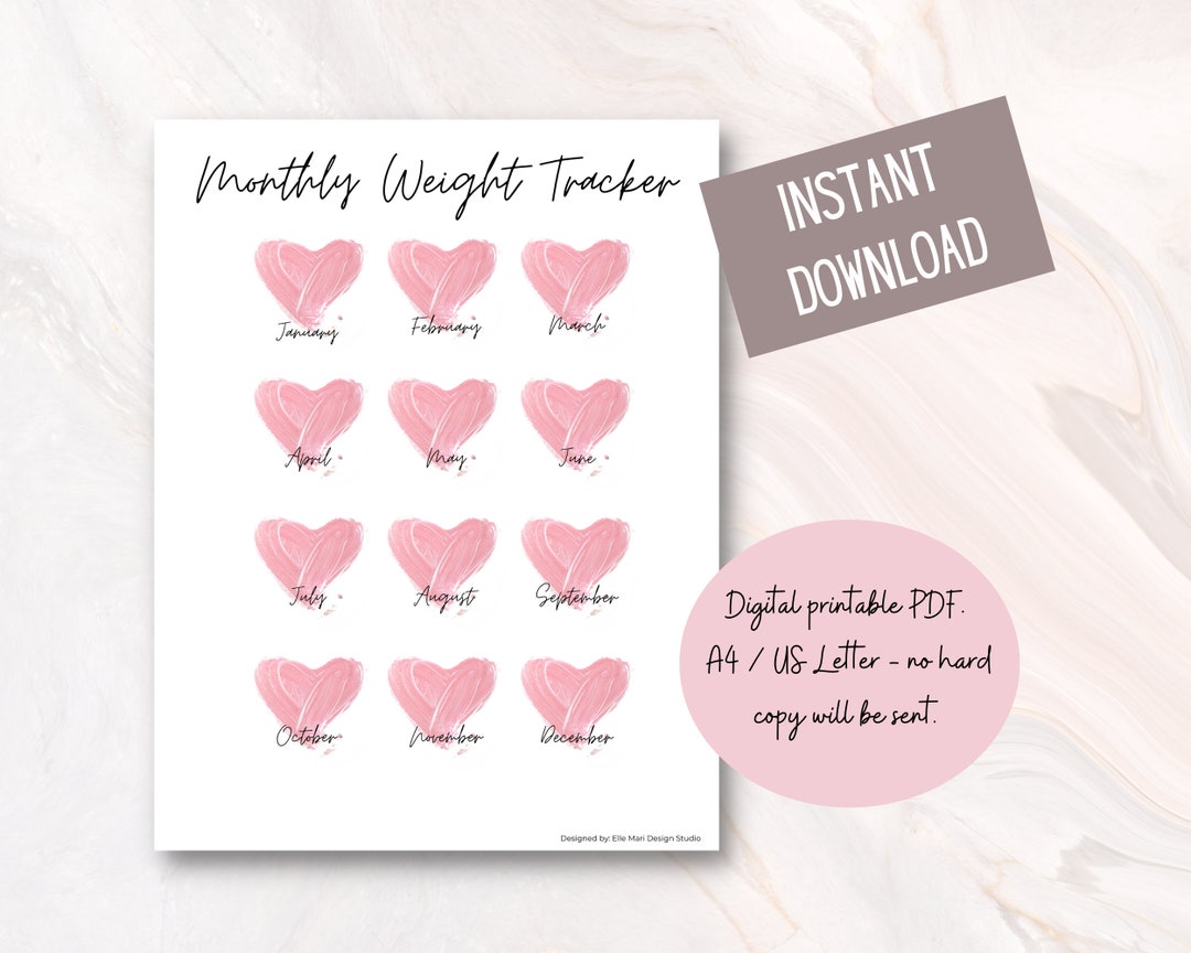 Printable Monthly Weight Loss Tracker, Digital Monthly Weight Tracker ...