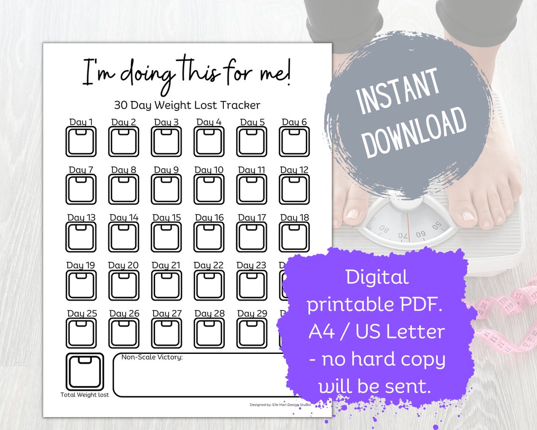 Printable 30 Day Weight Loss Tracker, Digital 30 Day Monthly Weight ...