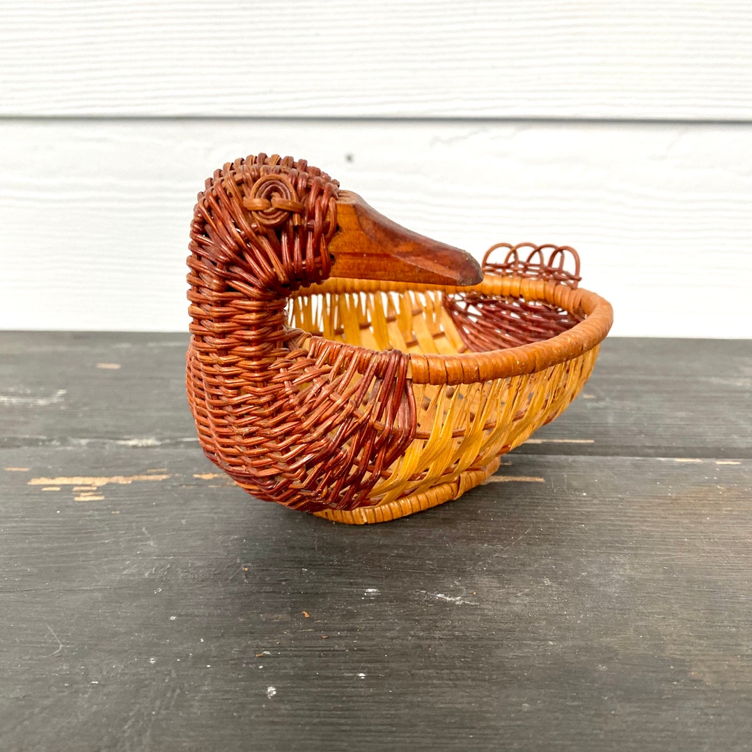 Wicker Duck Basket, Small Vintage Rattan Organizer W/wood Duckbill ...