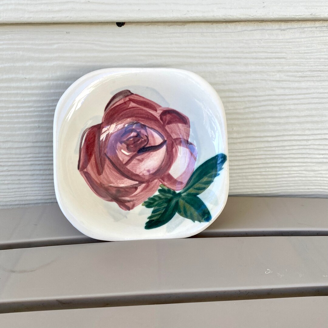 Redwing Lexington Rose Bowl, Vintage Ceramic Hand Painted Red Rose ...