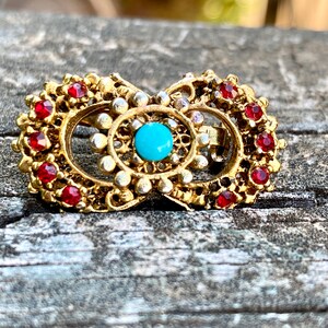 Gold Infinity Symbol/venn Diagram Brooch/pin With Red and Turquoise ...