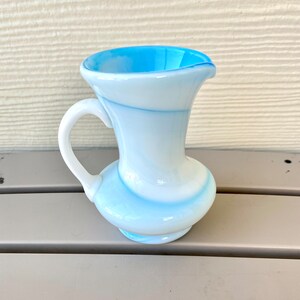 Kanawha Slag Art Glass Pitcher, Vintage Blue & White Swirl Vase, MCM ...