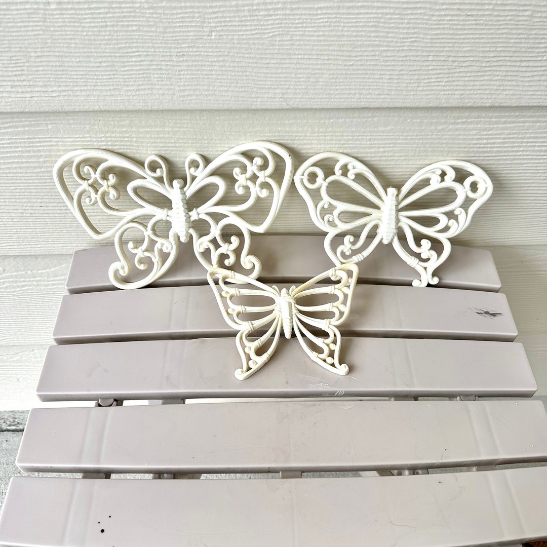 Faux Rattan Butterfly Wall Hanging, 3 Vintage Plastic Faux Wicker ...