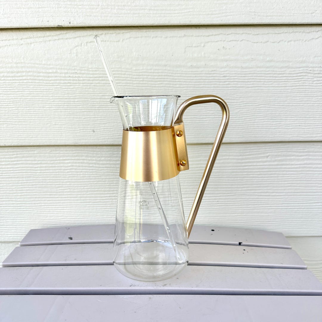 Pyrex Pitcher, Vintage MCM Clear Glass & Brass Metal Carafe W/lucite ...