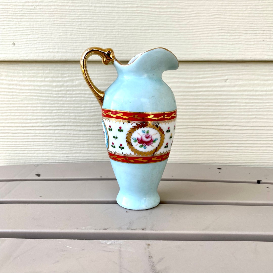 Roman Style Pitcher, Vintage Floral W/gold Trim Decorative Vase, Baby ...