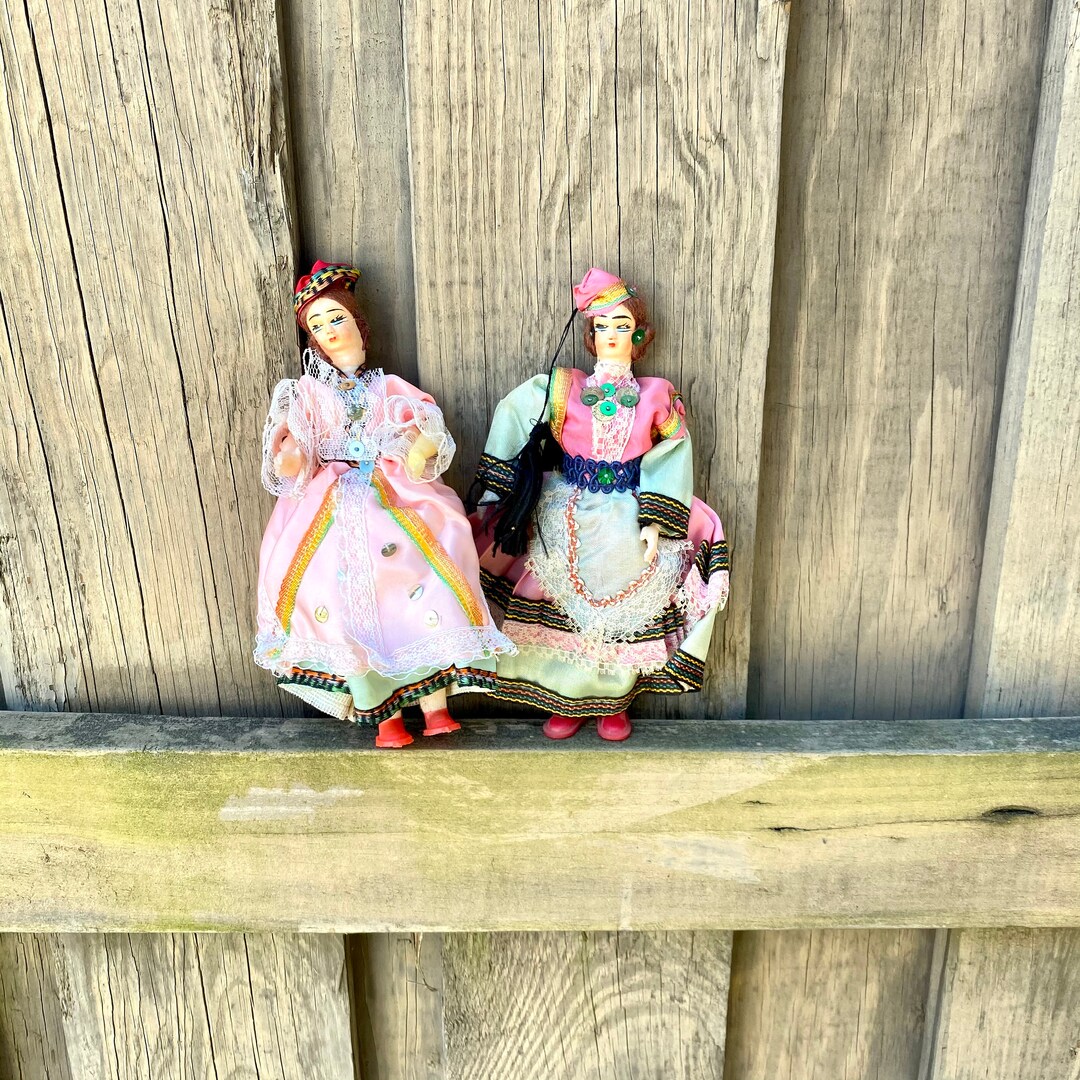 2 Greek Folk Art Souvenir Dolls, Vintage Traditionally Dressed Greece ...