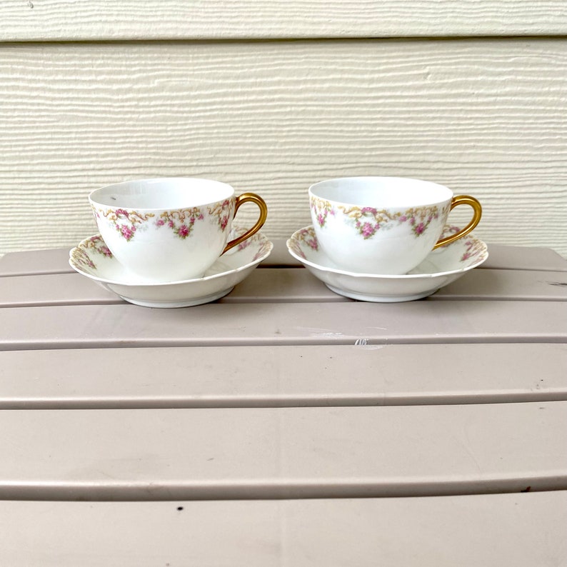 2 T&V Limoges Pink Rose Teacup Sets Antique Egg Shell - Etsy