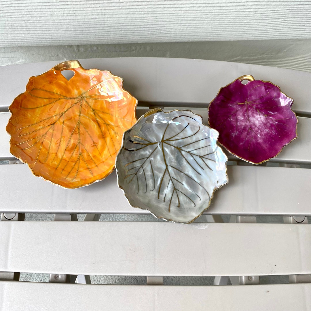 3 Lusterware Stacking Leaves Trinket Dishes, Vintage Ceramic Fall ...