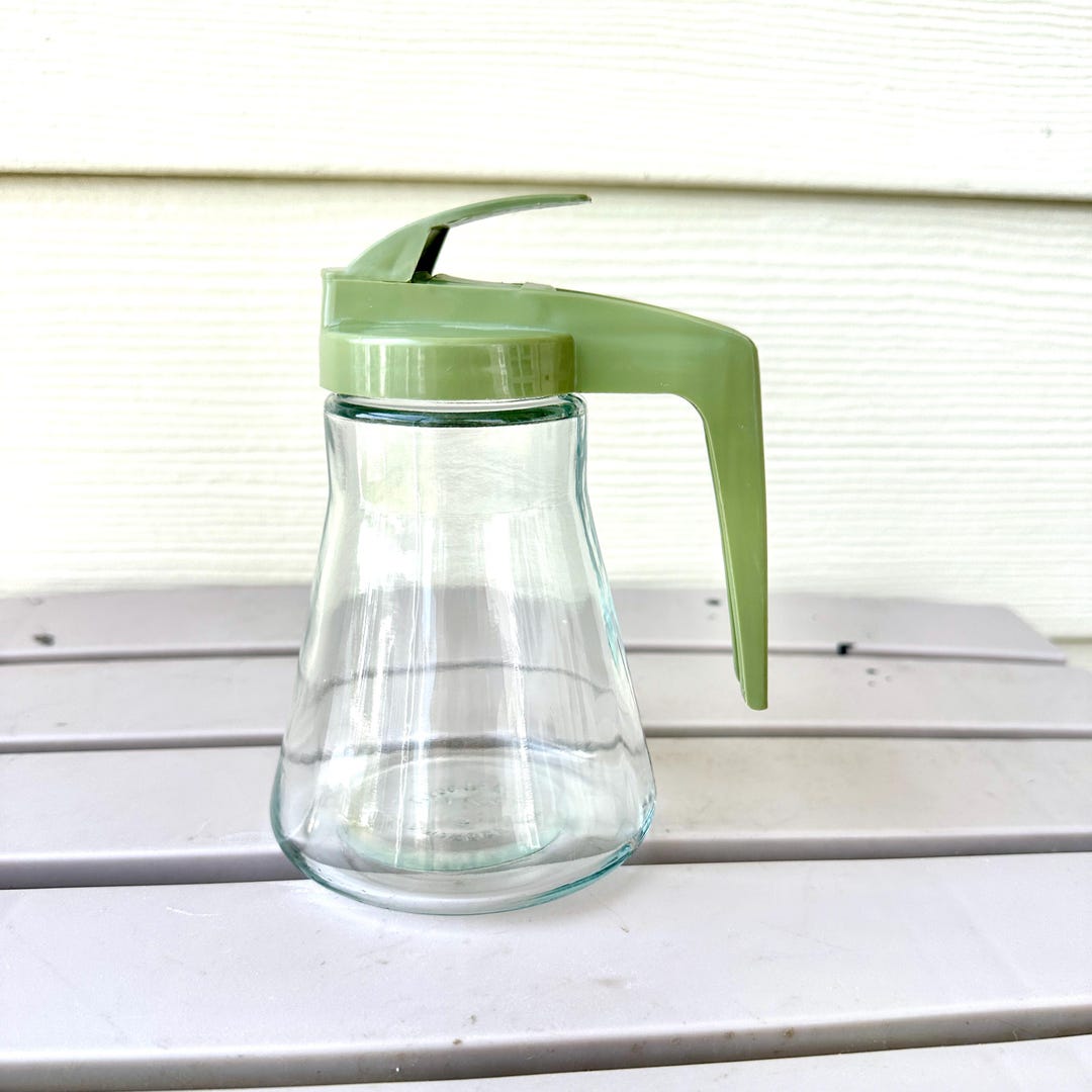 Maple Syrup Dispenser/pitcher, Vintage Androck Glass W/green Plastic ...