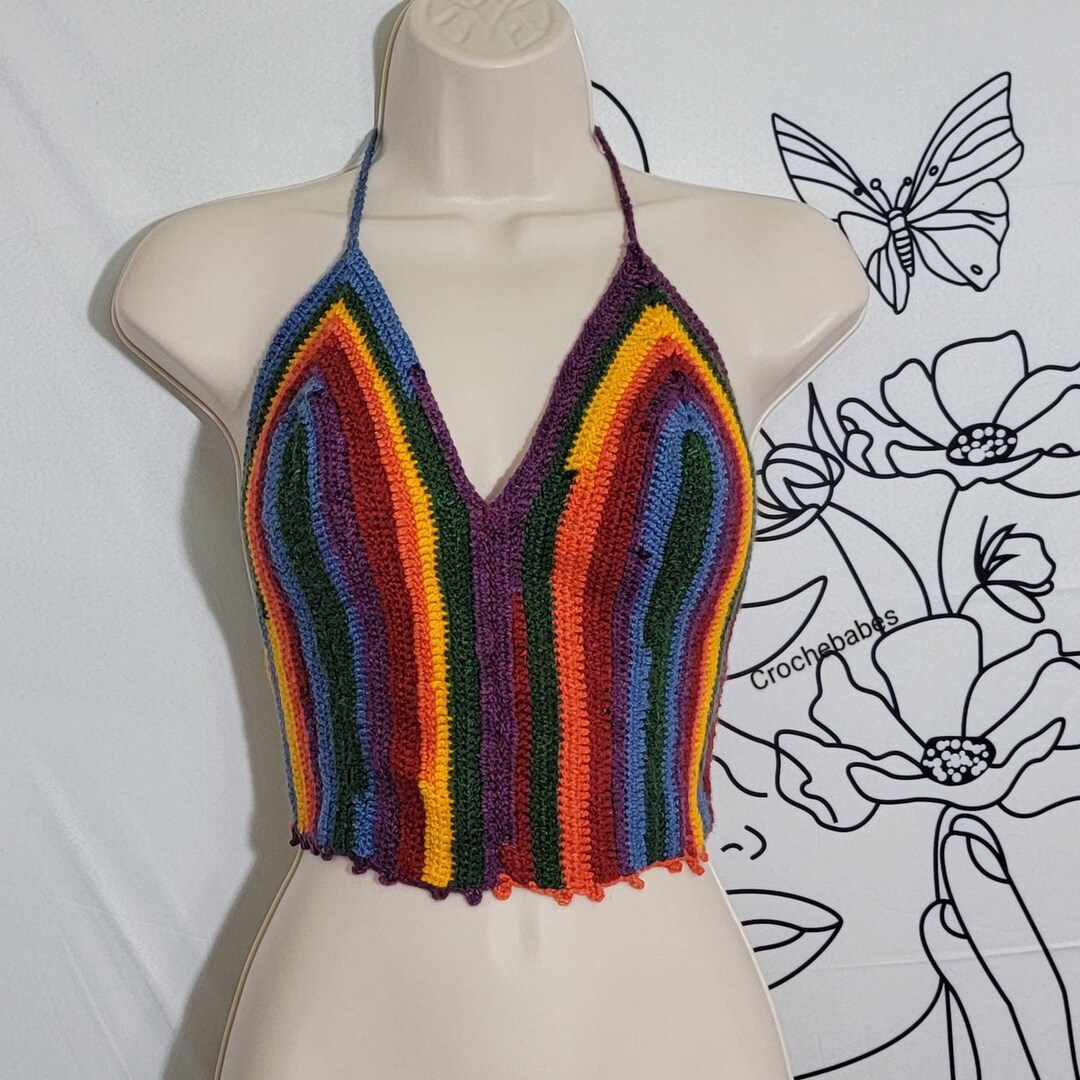 Rainbow Top Crochet Rainbotop. Crochet Top,vintage Top Crochet Tank Top ...