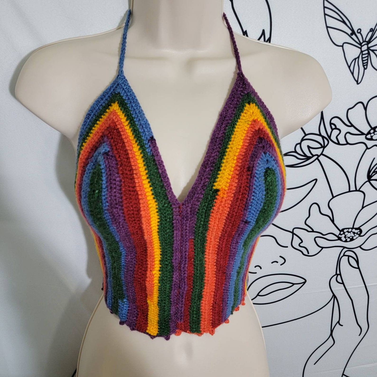 Rainbow Top Crochet Rainbotop. Crochet Top,vintage Top Crochet Tank Top ...