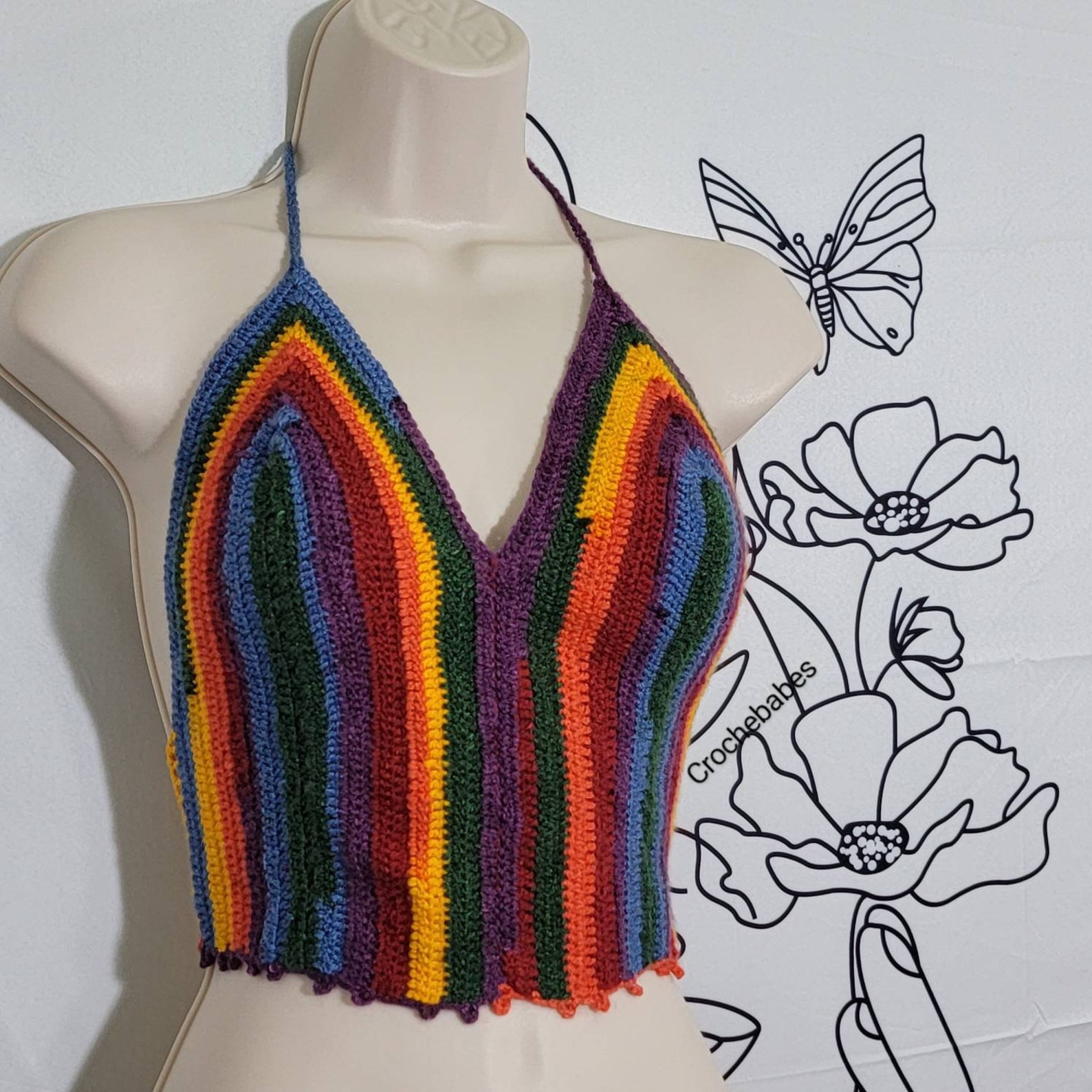 Rainbow Top Crochet Rainbotop. Crochet Top,vintage Top Crochet Tank Top ...