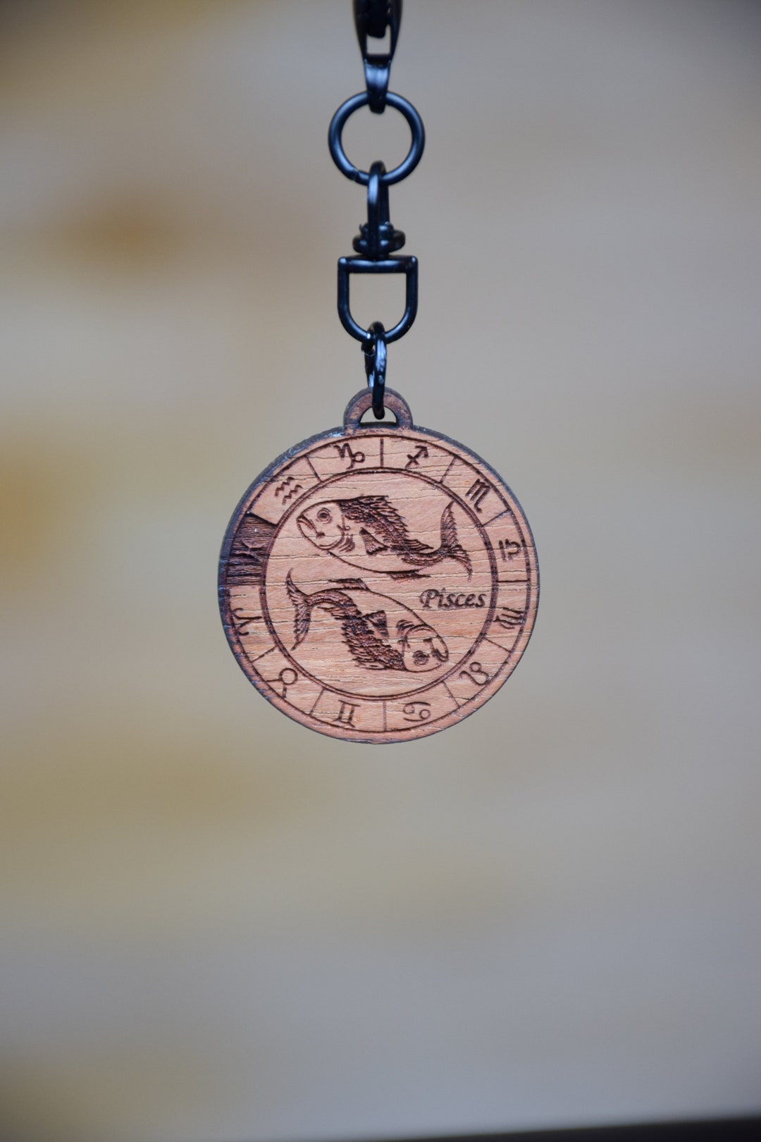 Pisces Zodiac Sign Keychain, Premium Wooden Keychain, Wood Keychain ...