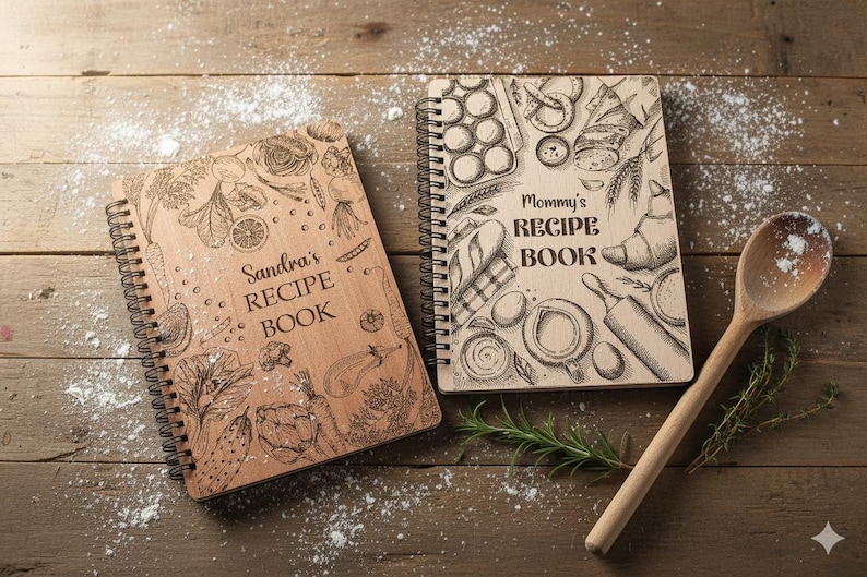 Personalized Wooden Recipe Book Custom Journal Cookbook for Christmas ...