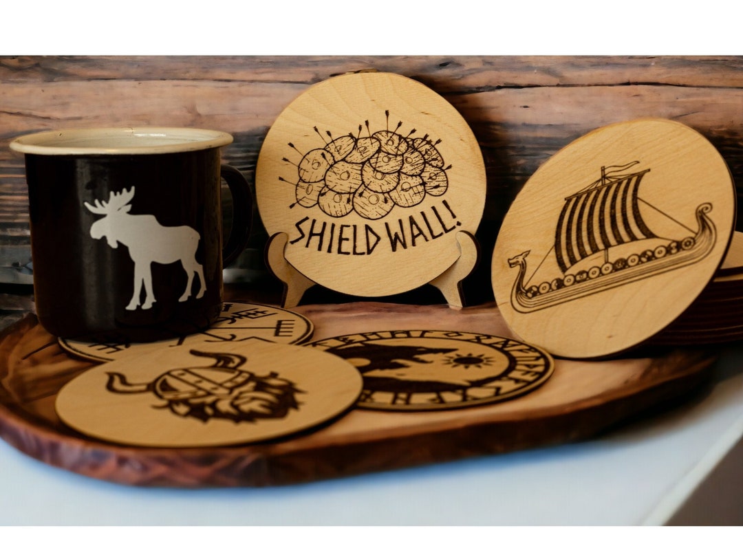 Viking Coasters, Viking Gift, Norse Mythology Wooden Drink Mats, Unique ...