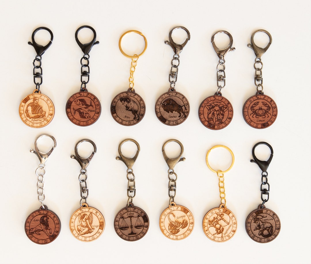 Zodiac Keychain, Premium Wooden Horoscope Keychain - Etsy