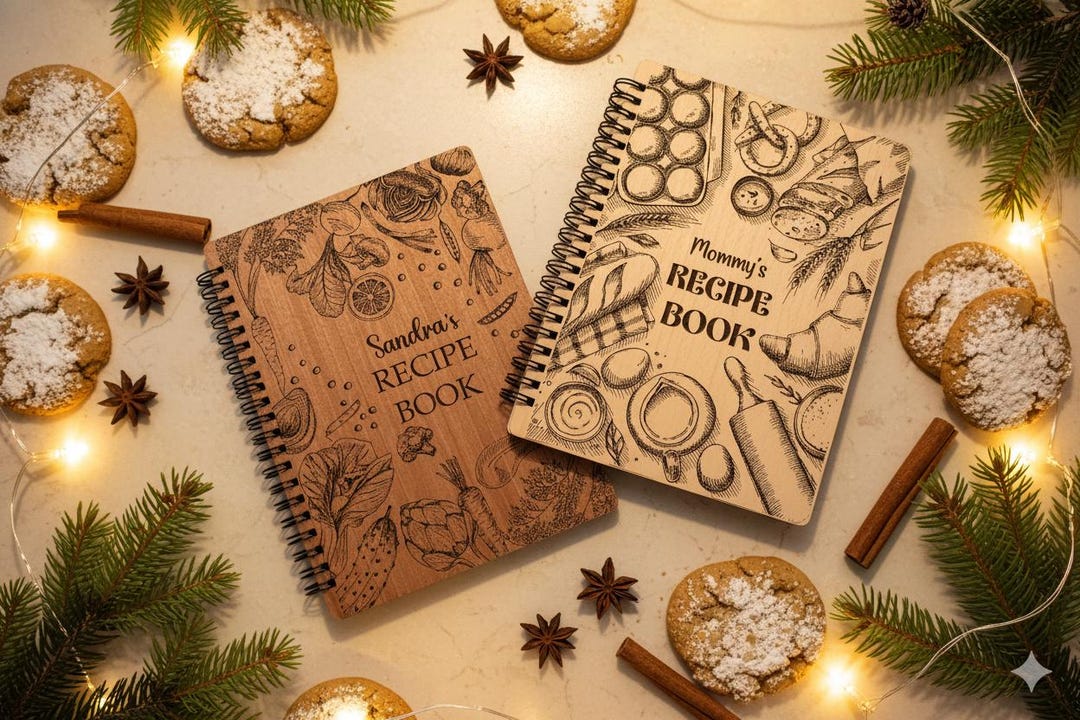 Personalized Wood Recipe Spiral Notebook Birthday Gift for Her Custom ...