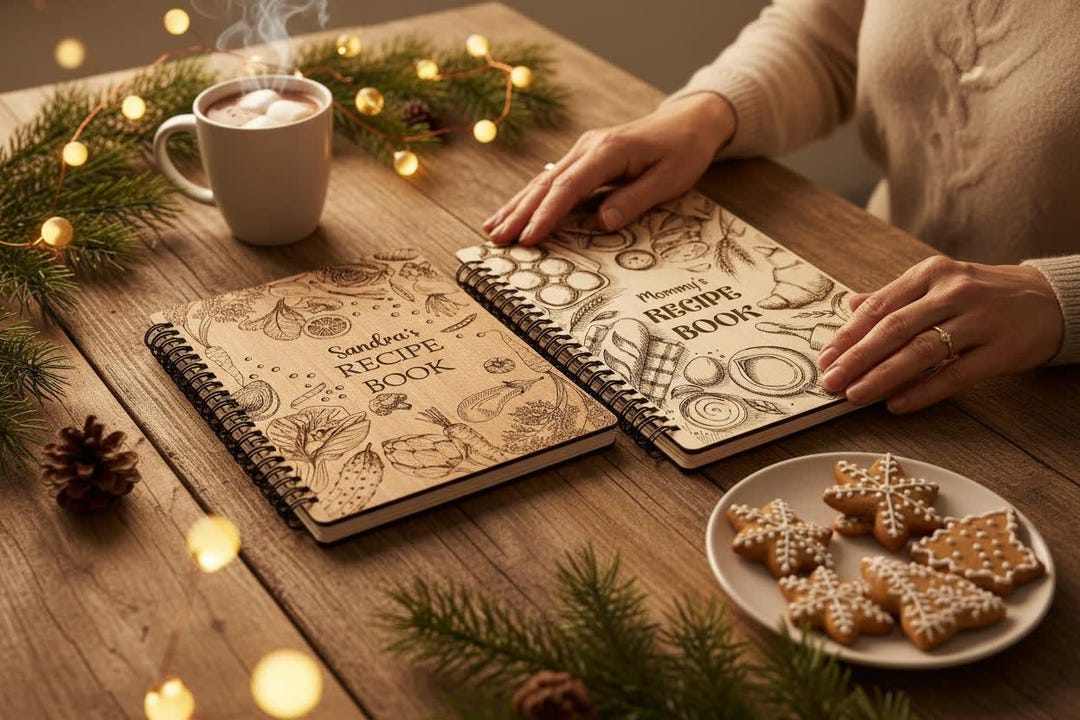 Personalized Wooden Recipe Book Custom Journal Cookbook for Christmas ...