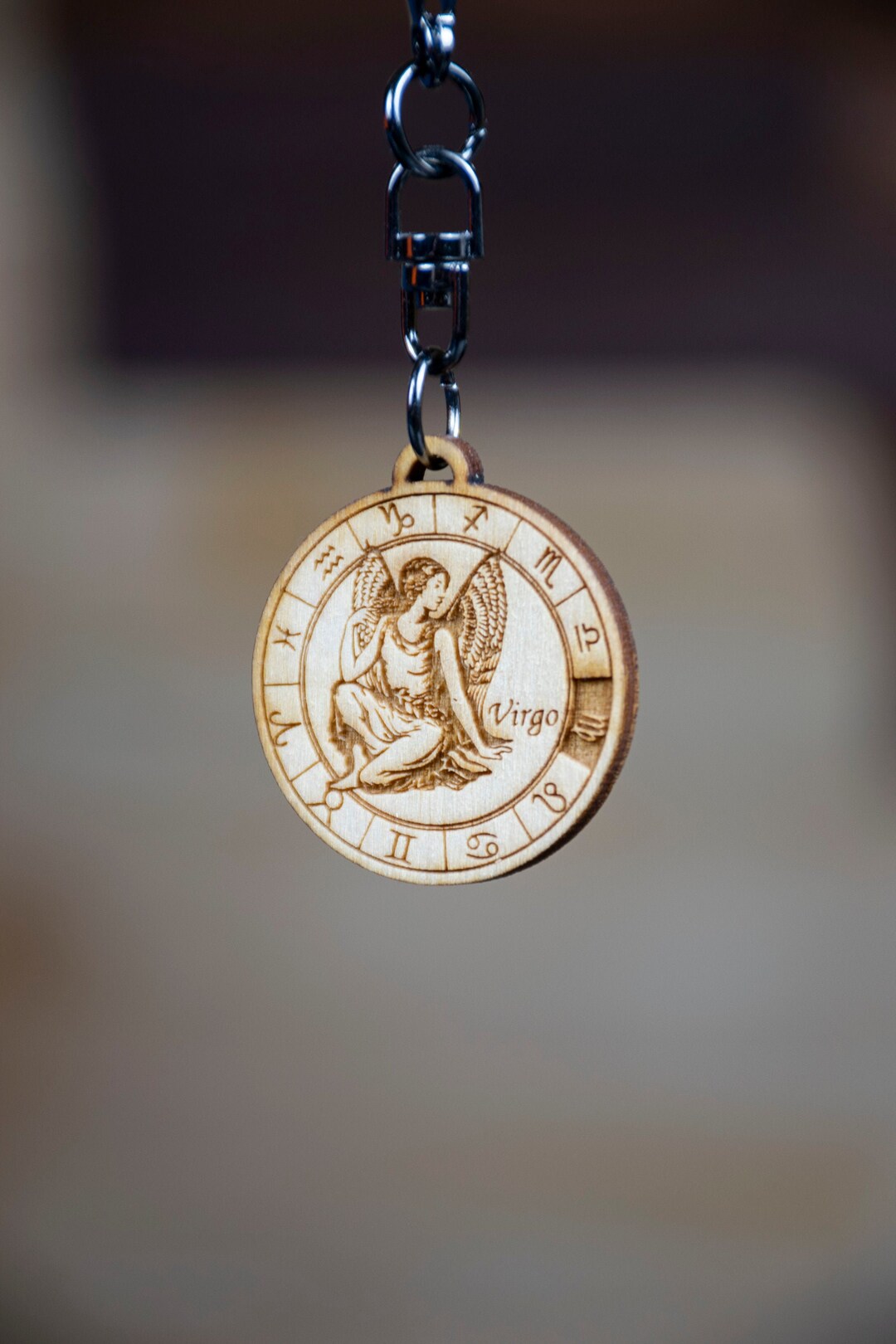 Virgo Zodiac Sign Keychain, Premium Wooden Earrings, Wood Earring ...