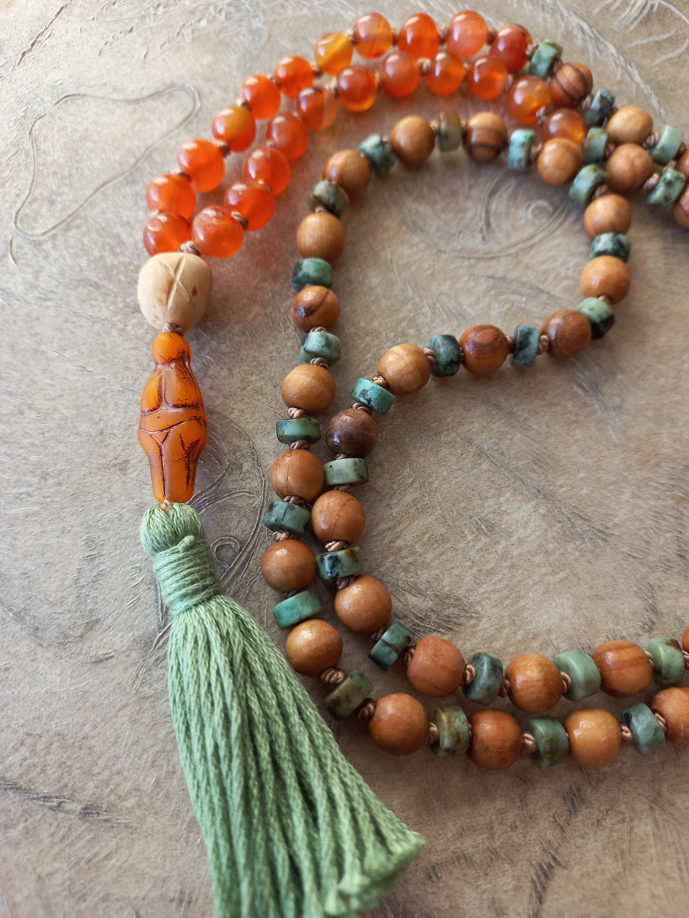 Goddess Nauthiz Medicine Rune Mala, African Turquoise, Carnelian ...