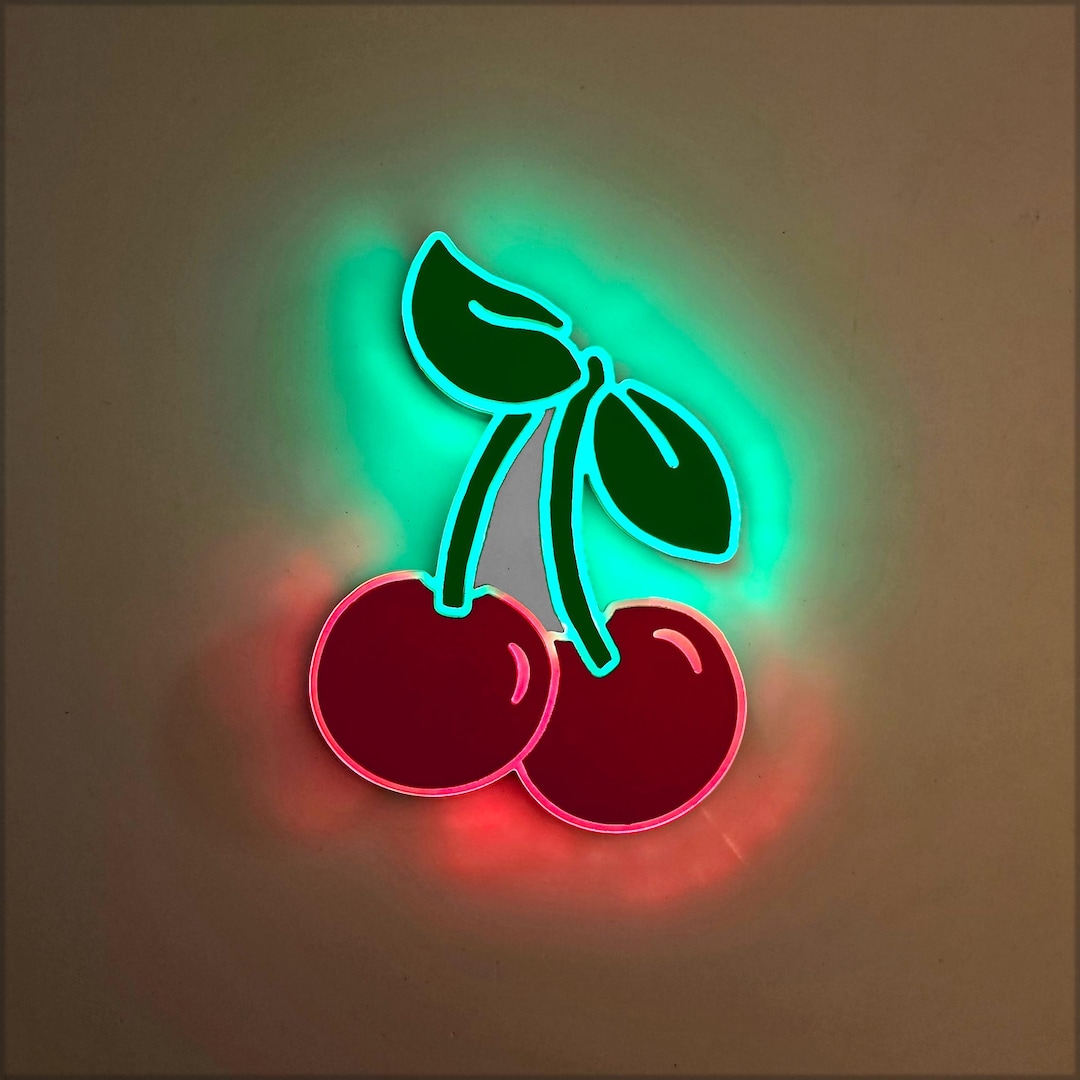Cherries Sign , Neon Like, Cherry Light, Nerdywood, Edge Lit LED ...