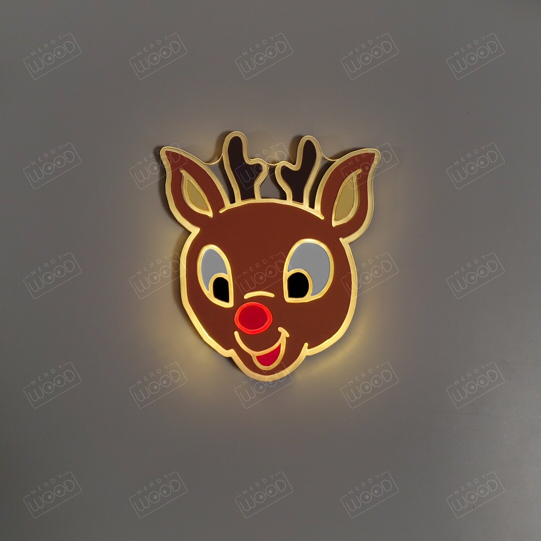 Christmas Rudolph Sign , Neon Like, Rudolph Light, Nerdywood, Edge Lit ...