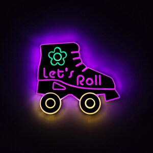 Roller Skate Lit LED Sign, Neon Like, Skate Light, Sports Art Work ...