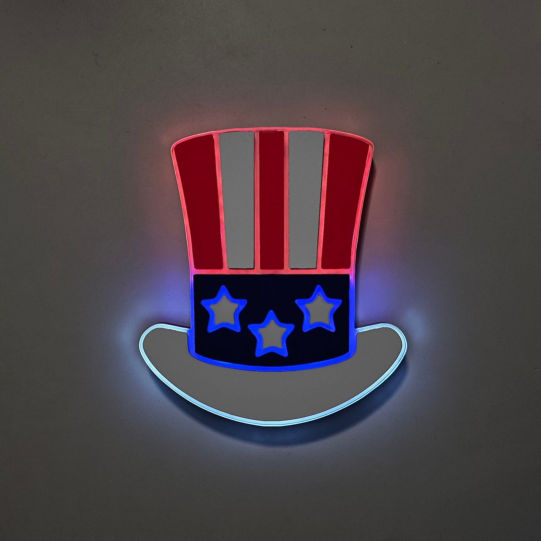 USA Top Hat LED Sign: Patriotic Night Light, Uncle Sam Decor - Etsy