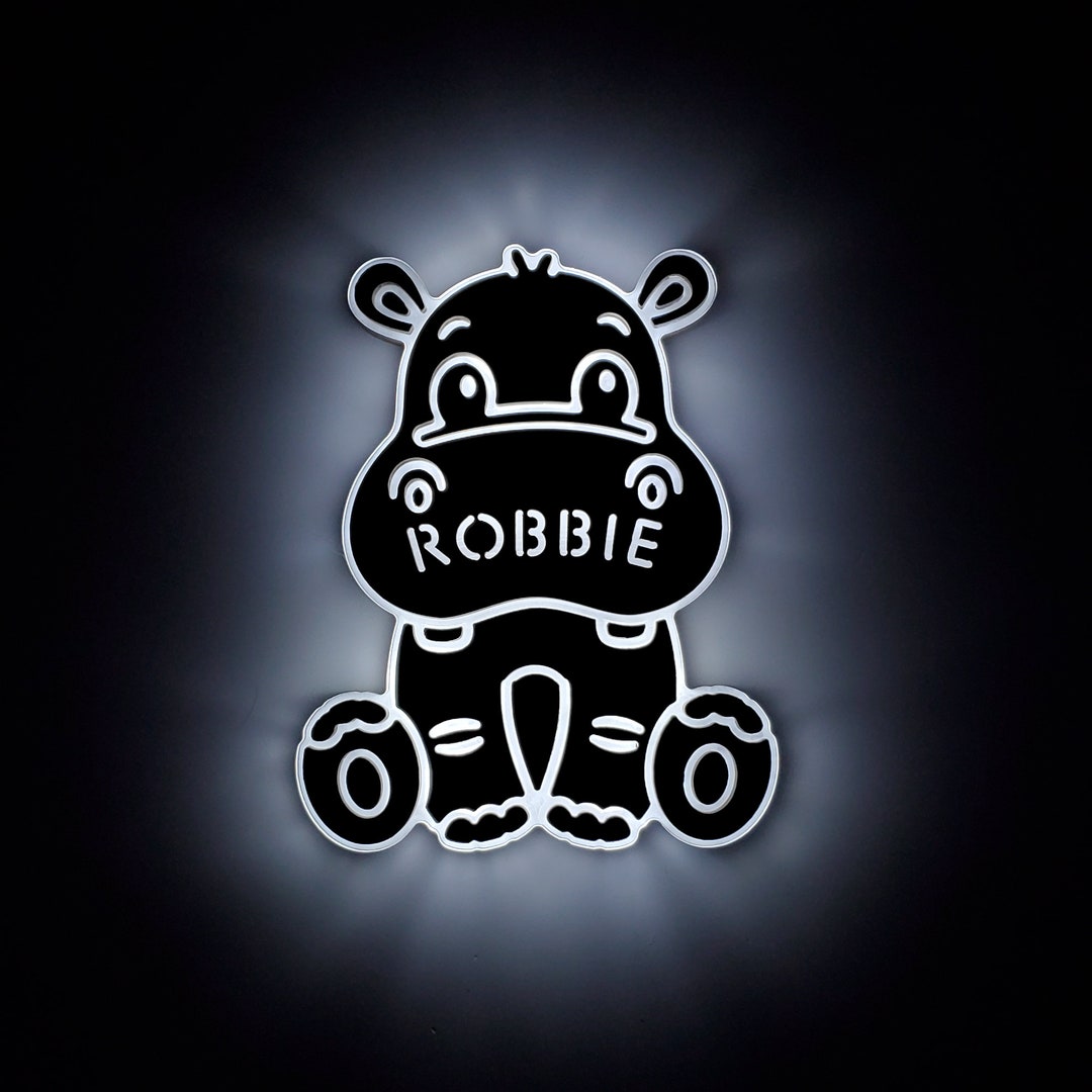 Hippopotamus Light up Wall Sign, Neon Like, Hippo Night Light, Edge Lit ...