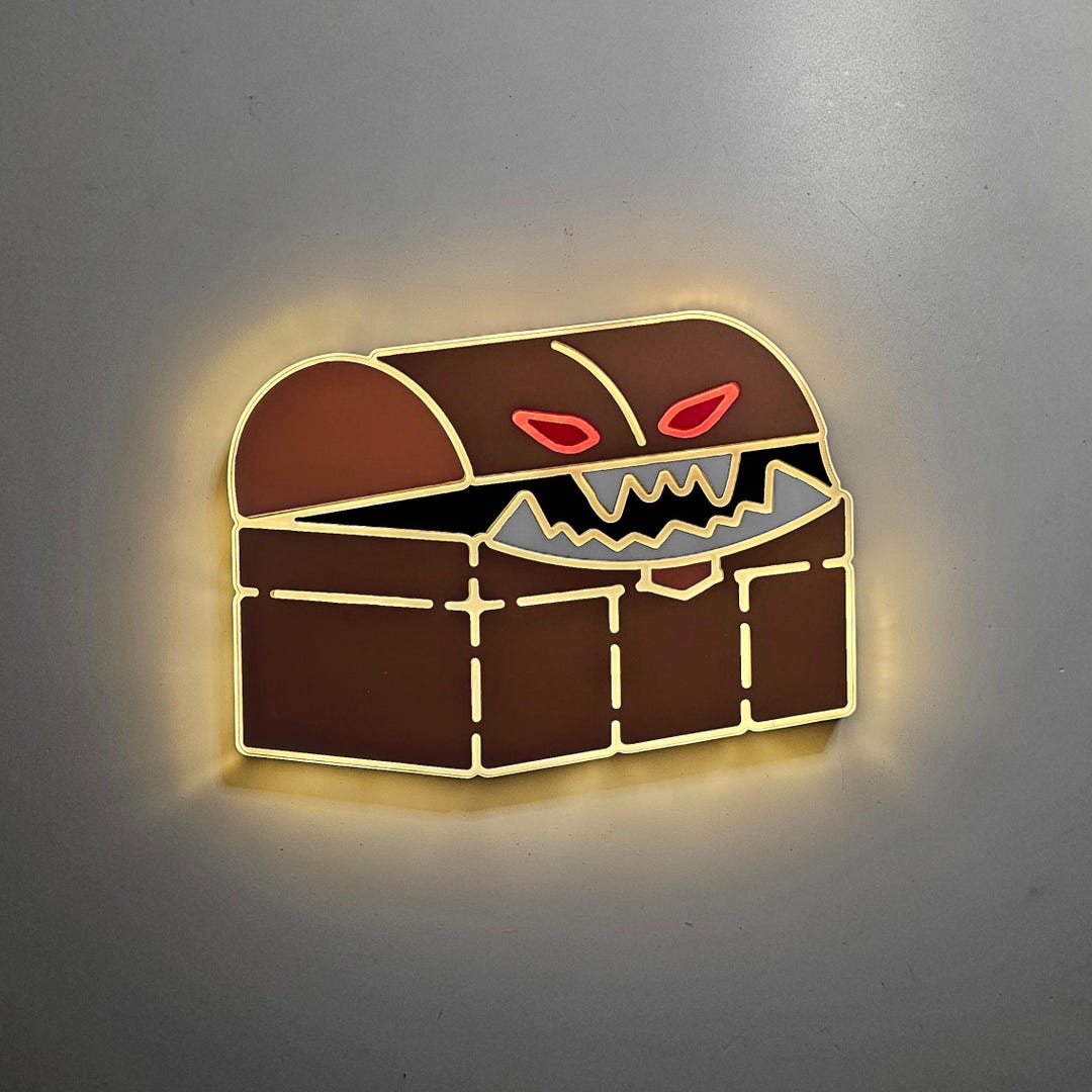 Mimic Chest Art Sign, Neon Like, Mimic Night Light, Edge Lit LED, RPG ...