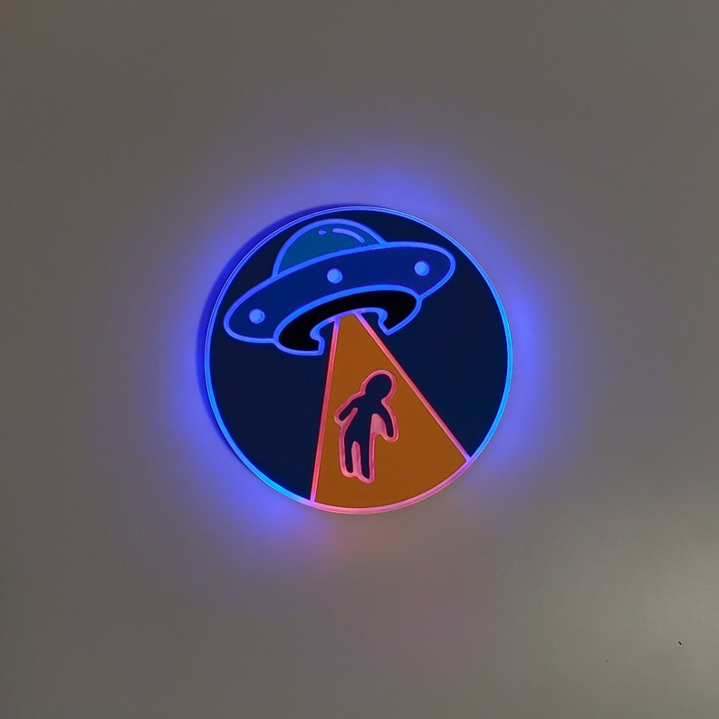 UFO Abduction Sign Neon Like UFO Night Light Edge Lit LED - Etsy