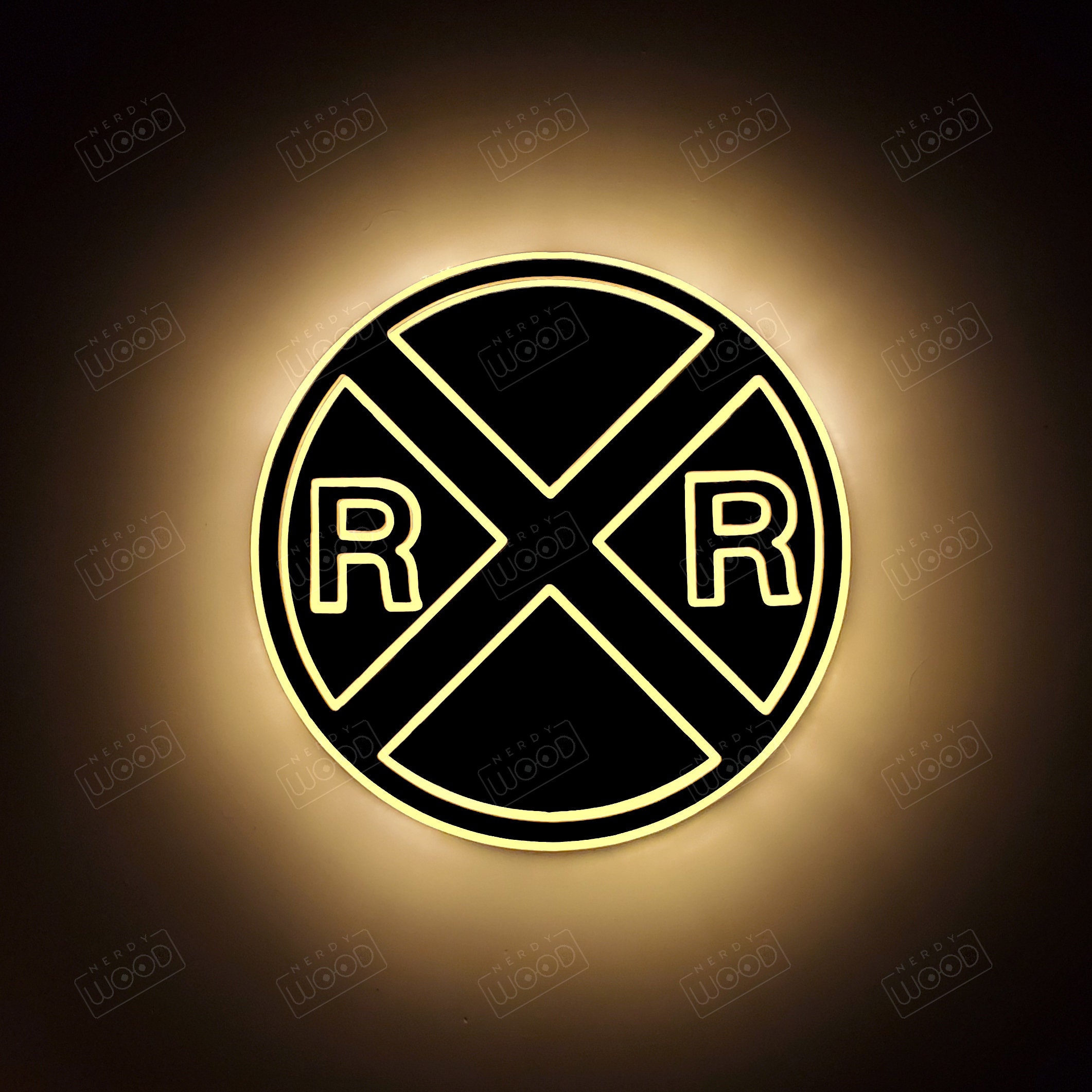 Edge Lit Railroad Crossing LED Sign: Acrylic & Wood - Etsy